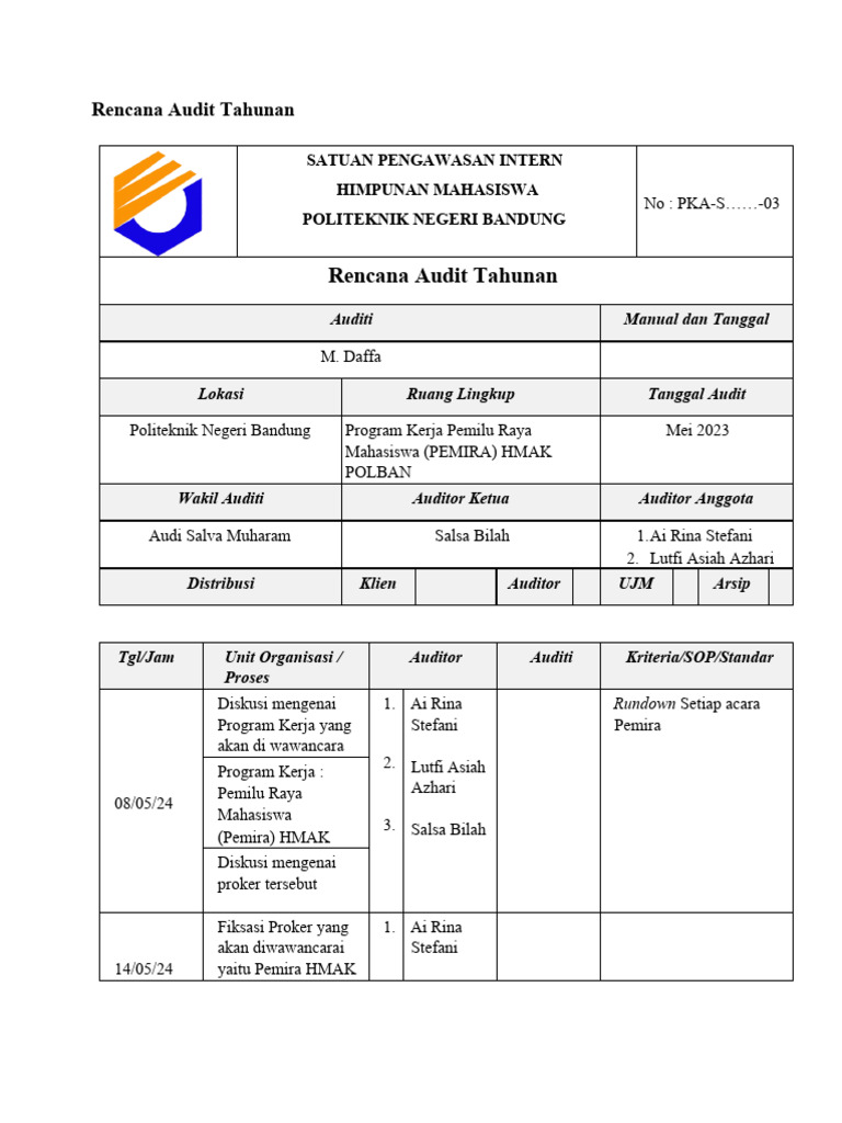 Form 1a Rencana Audit Tahunan | PDF