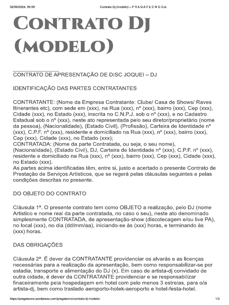 Contrato DJ (Modelo) | PDF