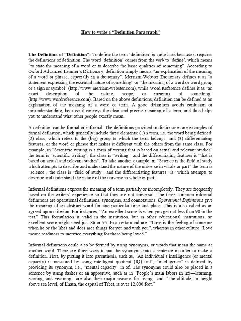 Writing a Definition Paragraph | PDF | Definition | Anger