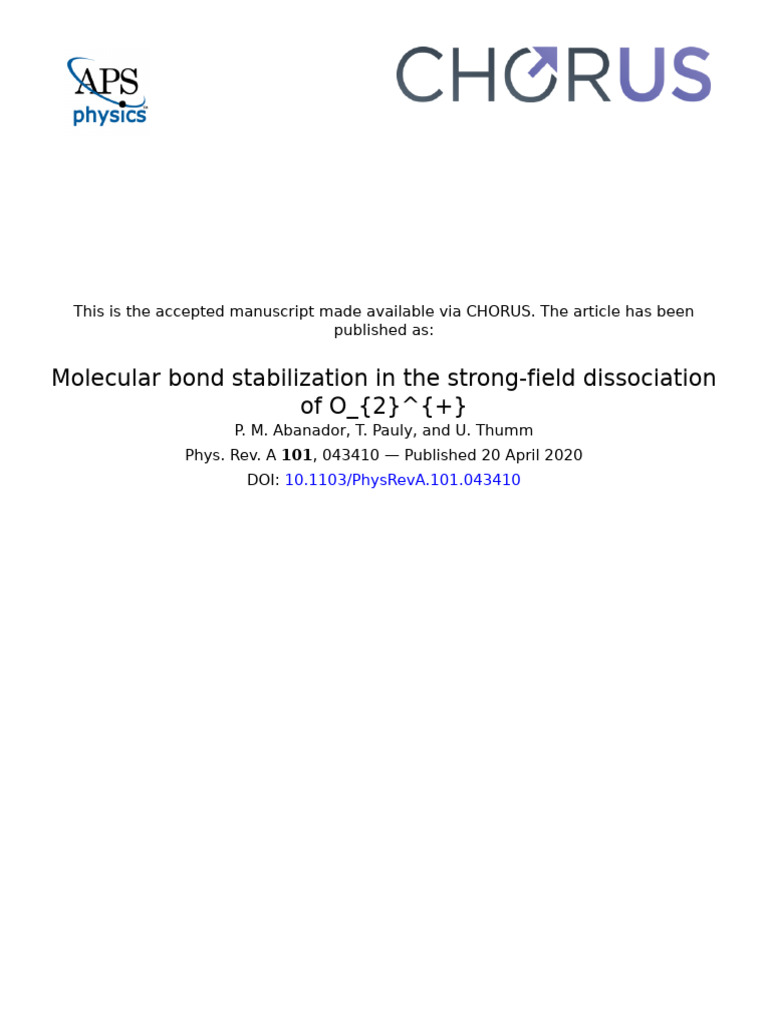 Bond Stabilization in O₂⁺ Dissociation | PDF | Molecules | Ionization