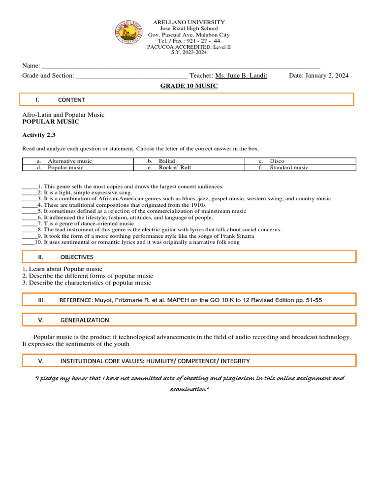 Muisc Activity 2.3 Jan 2, 2023 | PDF | Foreign Language Studies
