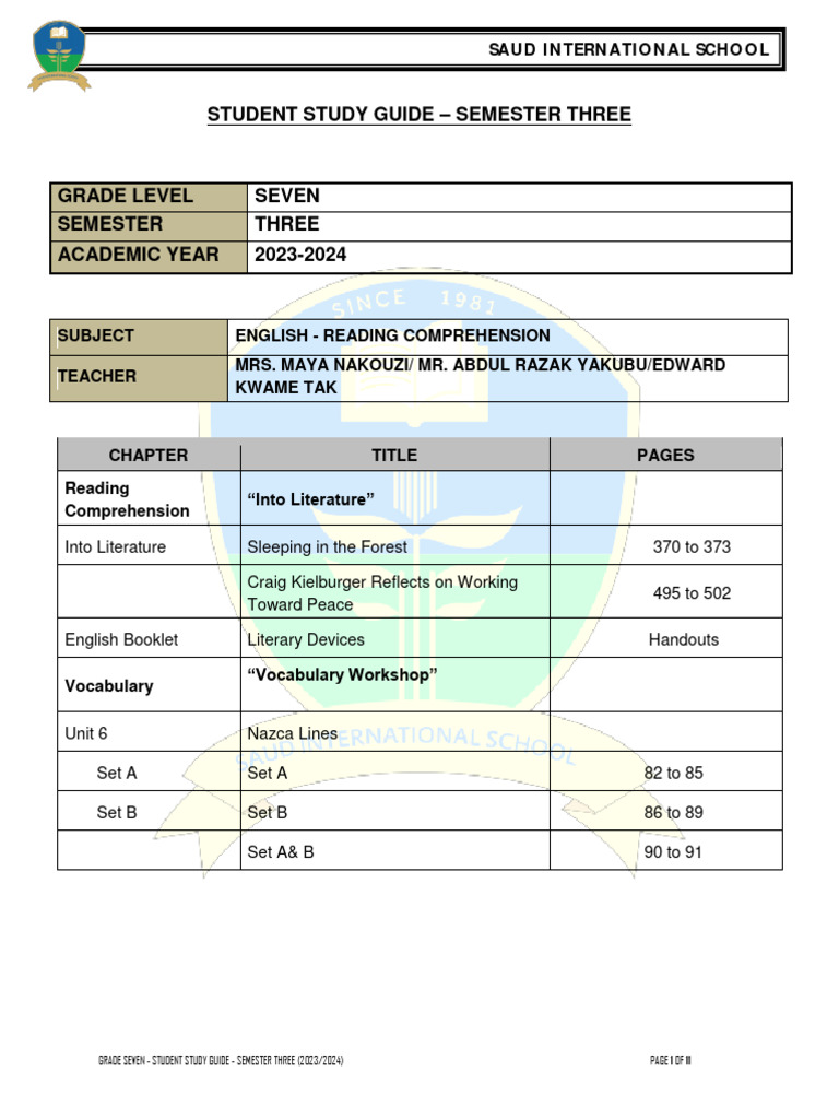 Grade 7 Study Guides_semester 3_2023-2024 (2) | Download Free PDF ...