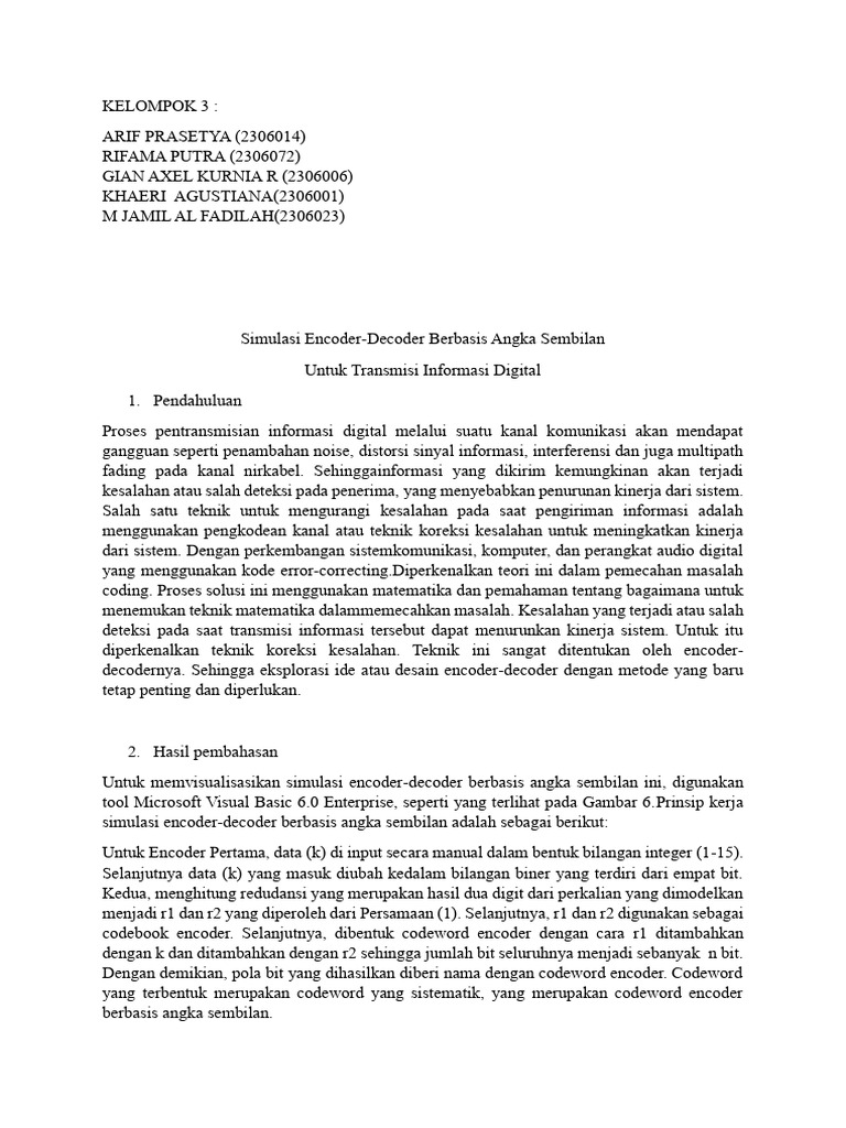 Simulasi Encoder-Decoder Angka 9 | PDF | Metode & Bahan Ajar | Komputer