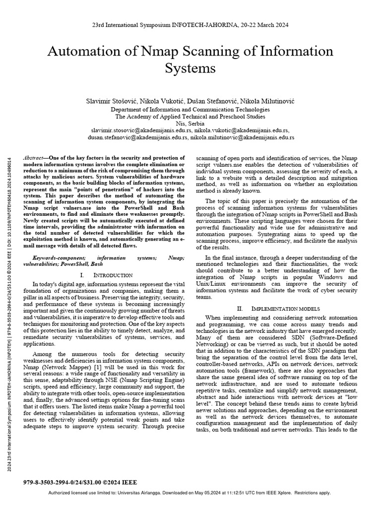Automation Of Nmap Scanning Of Information Systems Pdf Computer