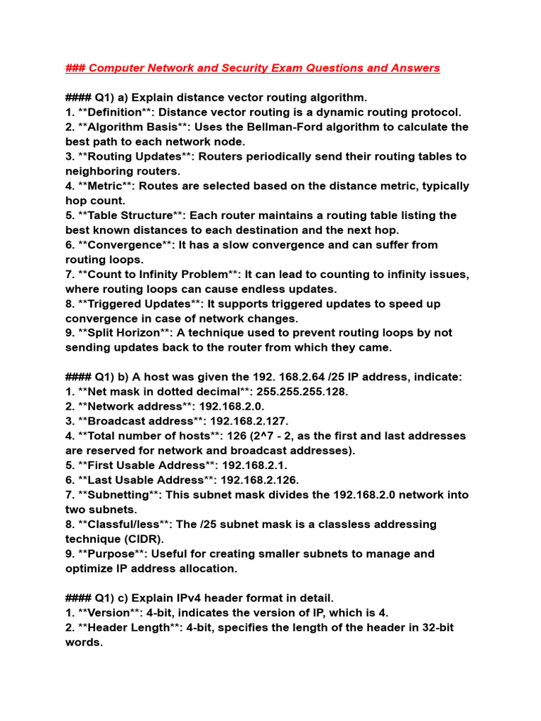 Computer Network and Security Exam Questions and Answers | PDF | Transmission Control Protocol ...