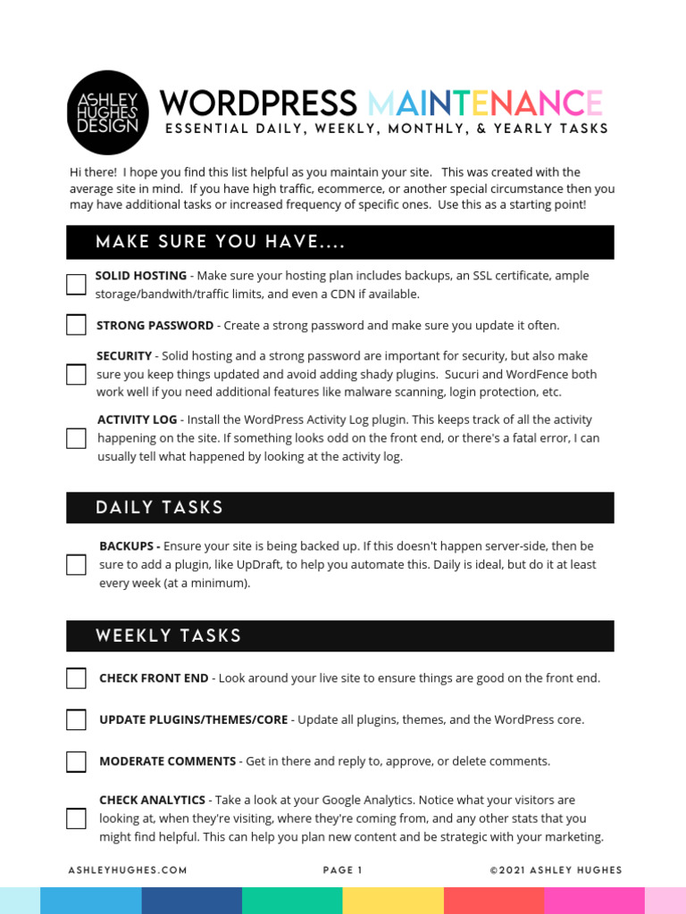 WordPress Maintenance Checklist | PDF | Word Press | Internet