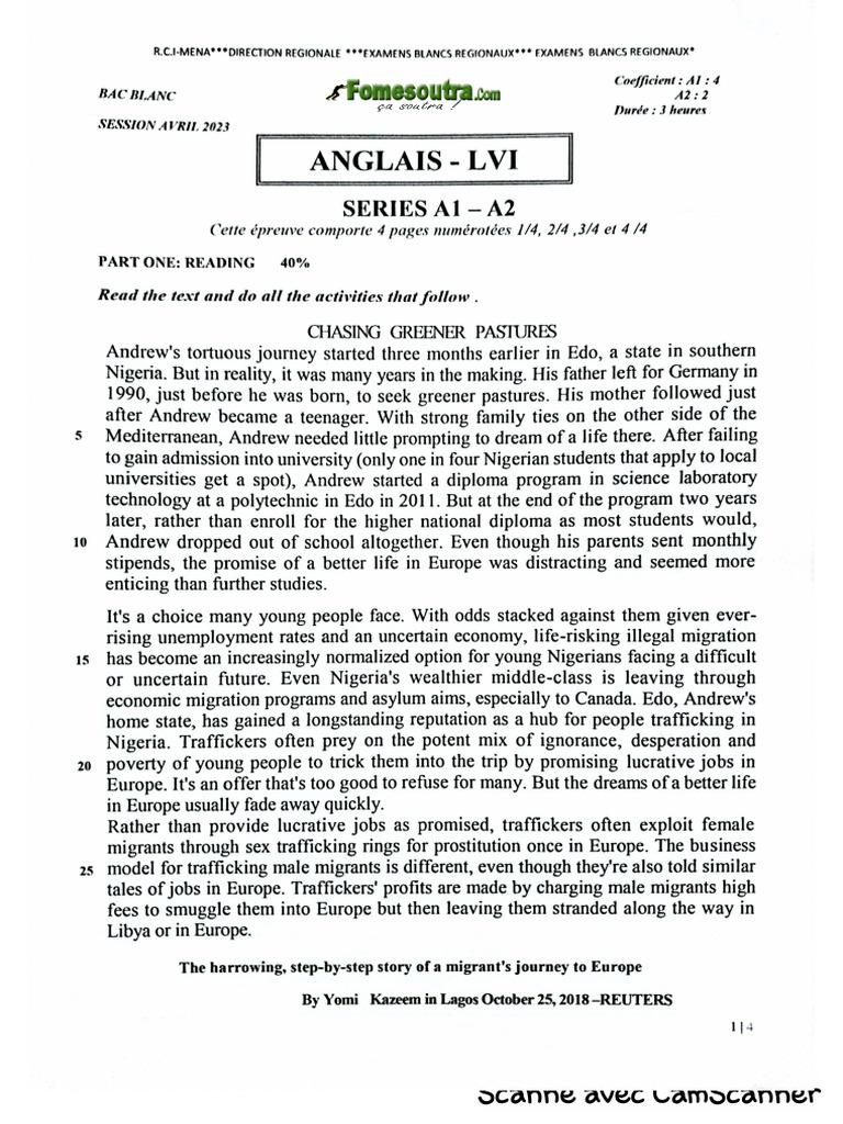 ANGLAIS BAC LV1&2 STAO avec corrigés 2024 | PDF