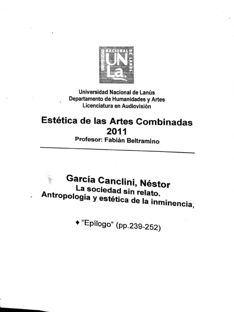 6 - La Sociedad Sin Relato, Antropologia y Estetica de La Inminencia ...
