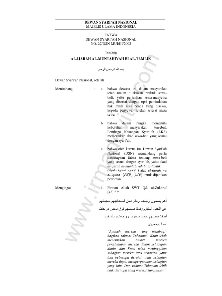 Fatwa DSN MUI: Al-Ijarah Al-Muntahiyah | PDF