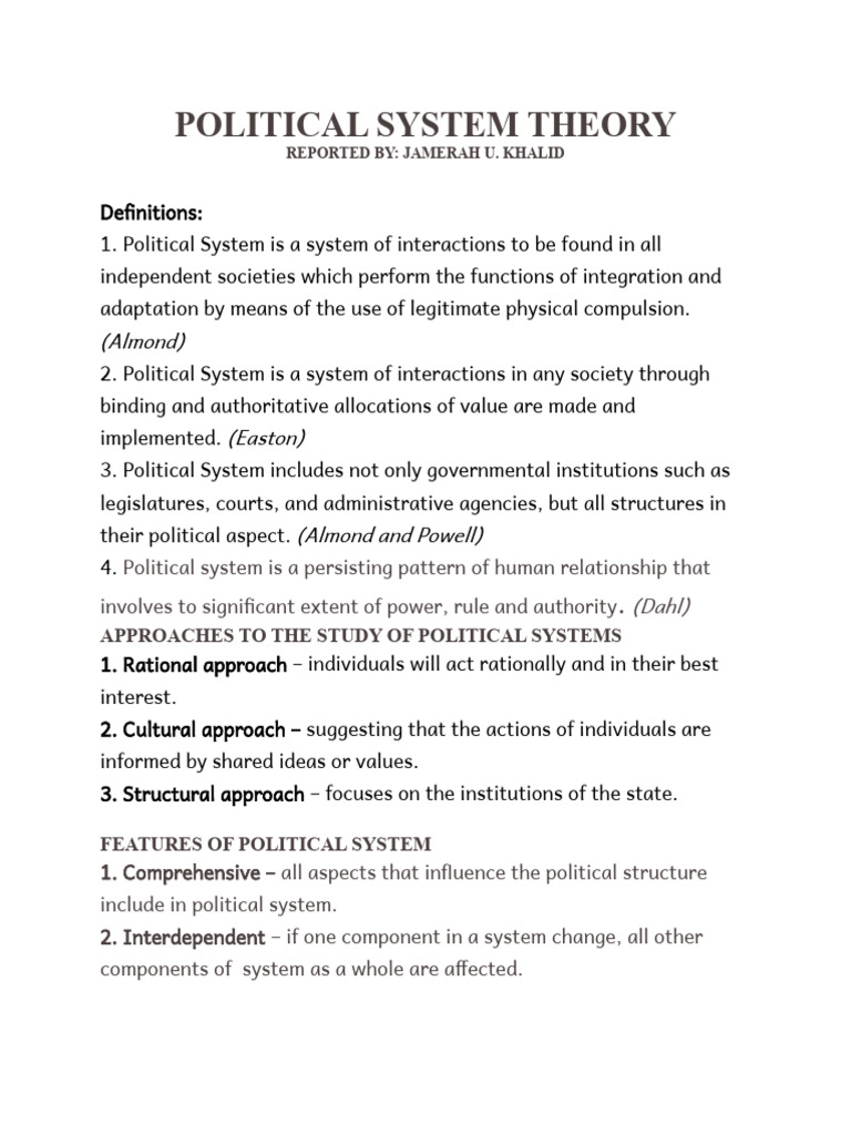 Political System Theory Written | PDF | System | Systems Theory