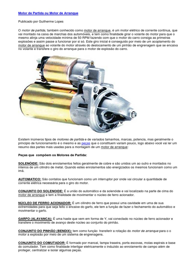 Componentes do Motor de Partida | PDF | Motor de Combustão interna | Carro