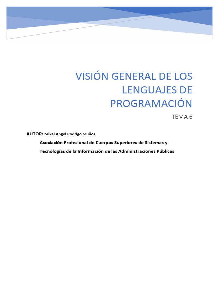Procesamiento Tema 6 Visión general de los lenguajes | PDF | Lenguaje de programación | Programación