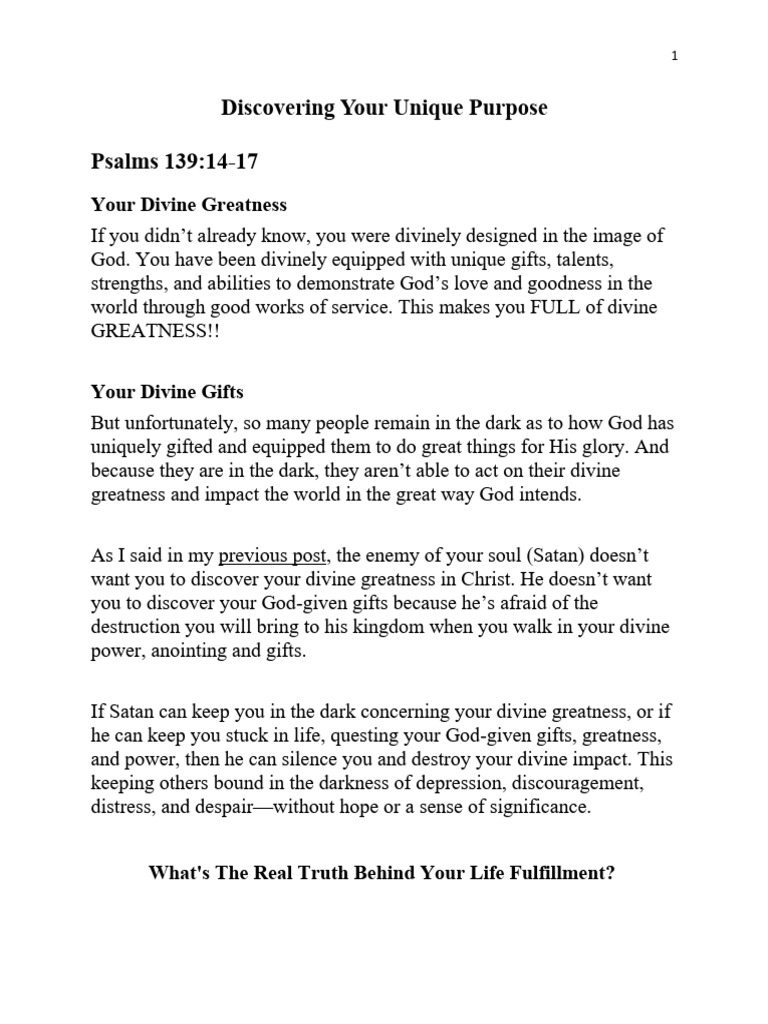 Discovering Your Unique Purpose | PDF | Abundant Life | God