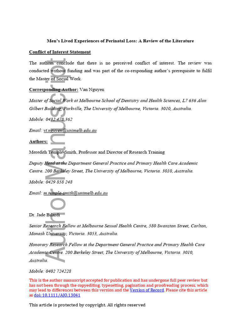 Mens Lived Experiences of Perinatal Loss | PDF | Grief | Miscarriage