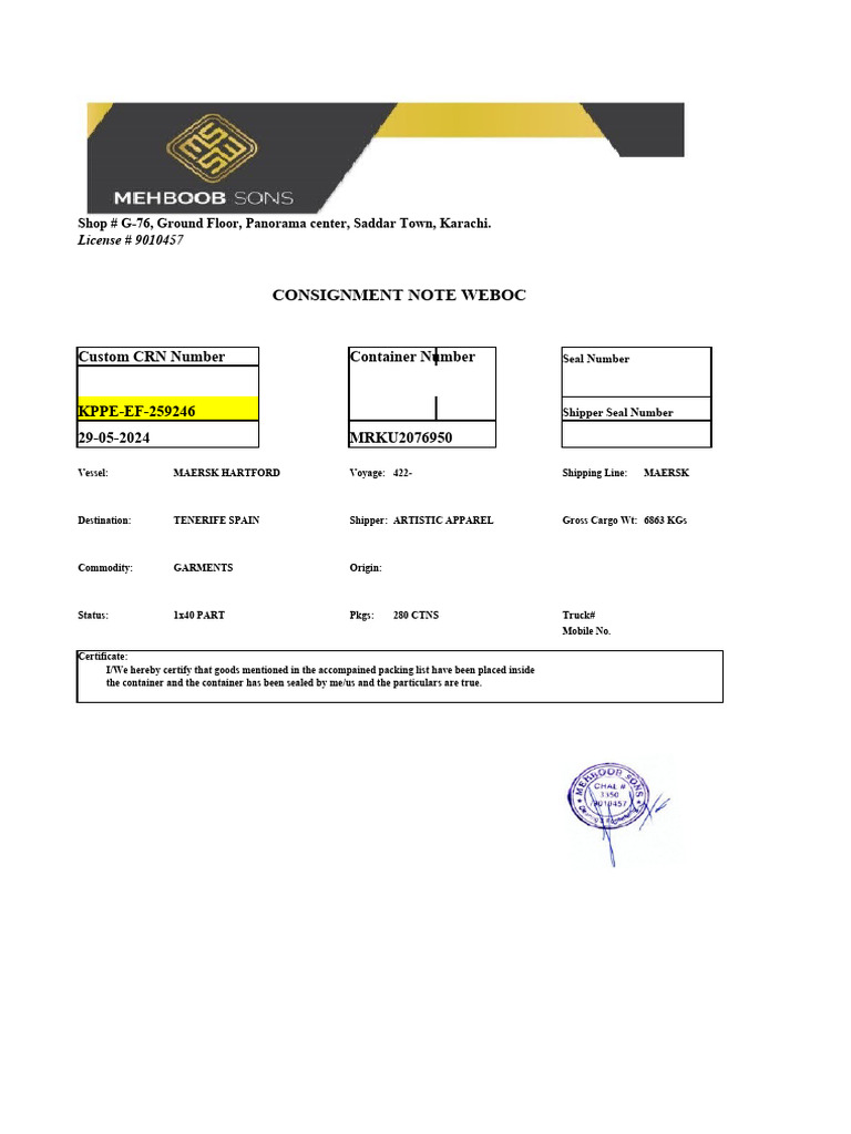 C Note Mehboob Sons 1 | PDF