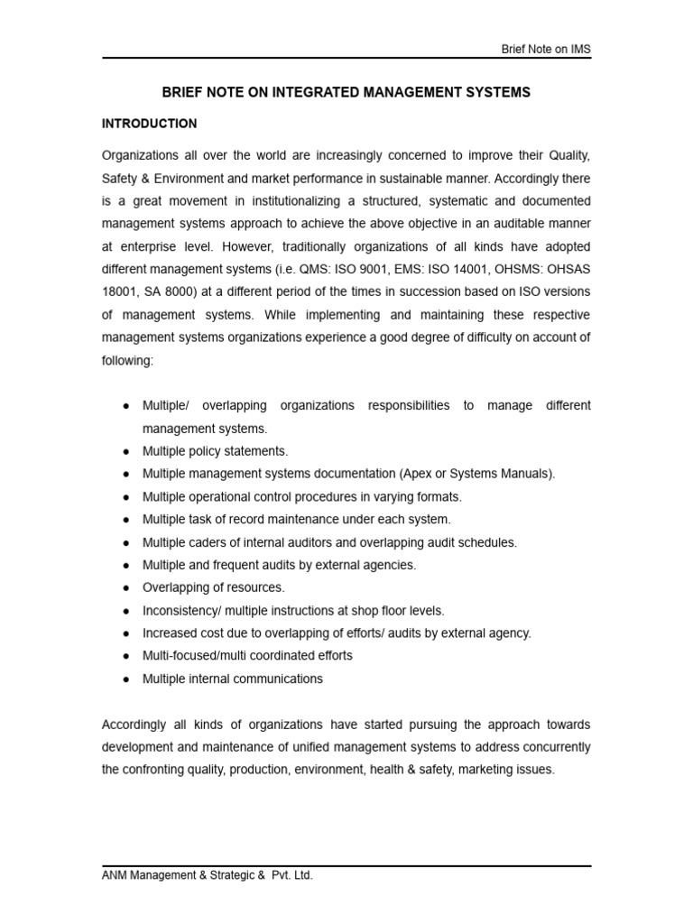 Concept Note On IMS | PDF | Audit | Internal Audit
