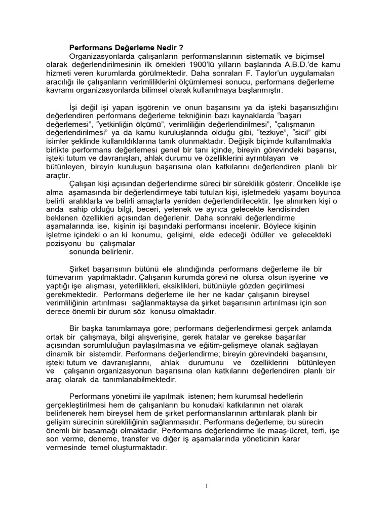 Performans Değerleme Nedir | PDF