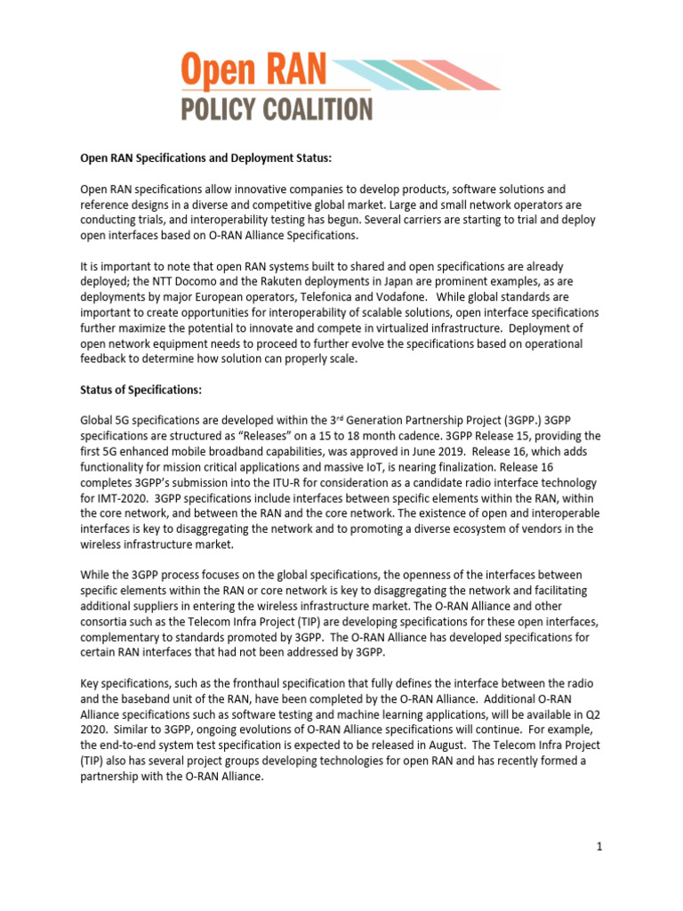Open RAN Specifications and Deployment Status | PDF | 4 G ...