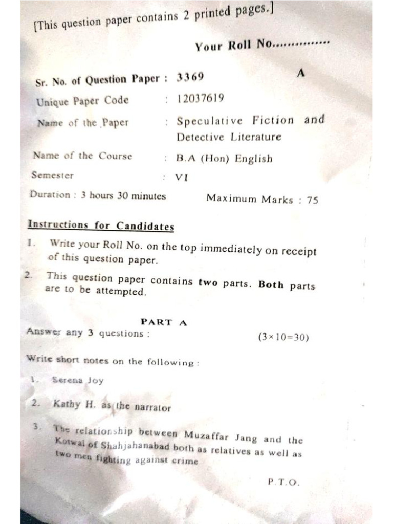 Speculative Fiction 2022 Question Paper | PDF