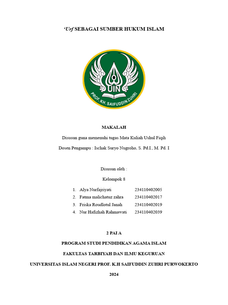 Dasar Hukum 'Urf dalam Islam | PDF