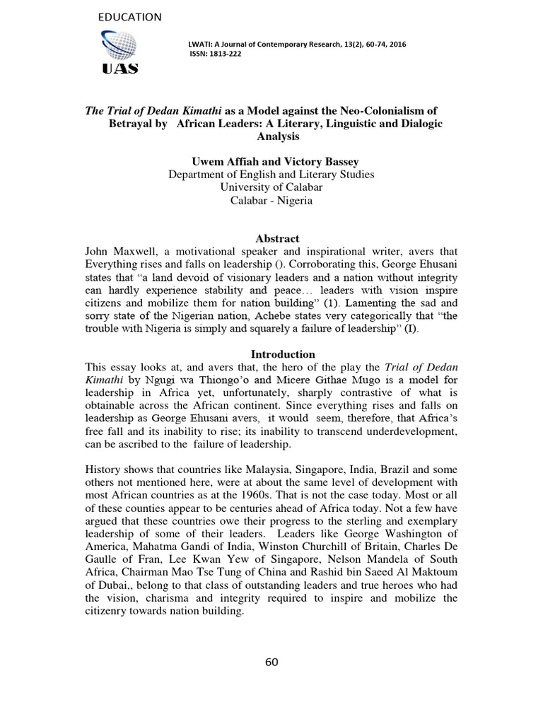 Dedan Kimathi Critical Essay | PDF | Leadership