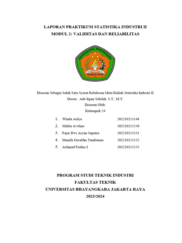 Laporan Praktikum Statistika Industri Ii Modul 2 | PDF | Bisnis | Seni