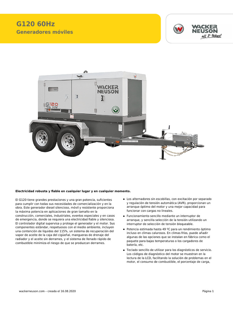 Wacker Neuson G120 FICHA TÉCNICA | Descargar gratis PDF | Generador ...