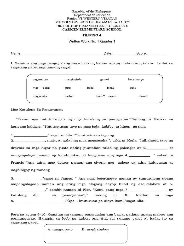 ST Filipino 4 No. 1 | PDF