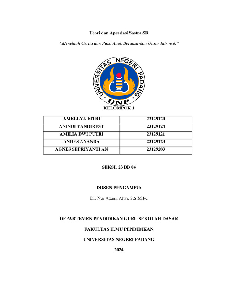 Makalah Menelaah Unsur Instrinsik Cerita Dan Puisi Anak Kel 1 | PDF ...