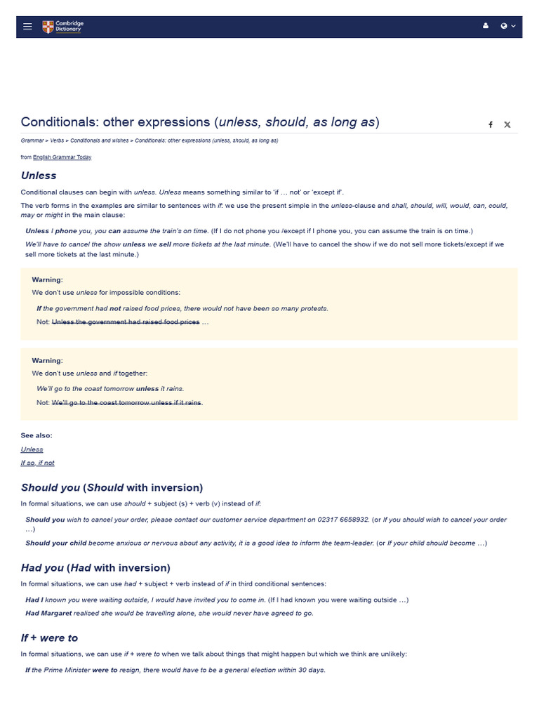 Conditionals: Other Expressions (Unless, Should, As Long As ...