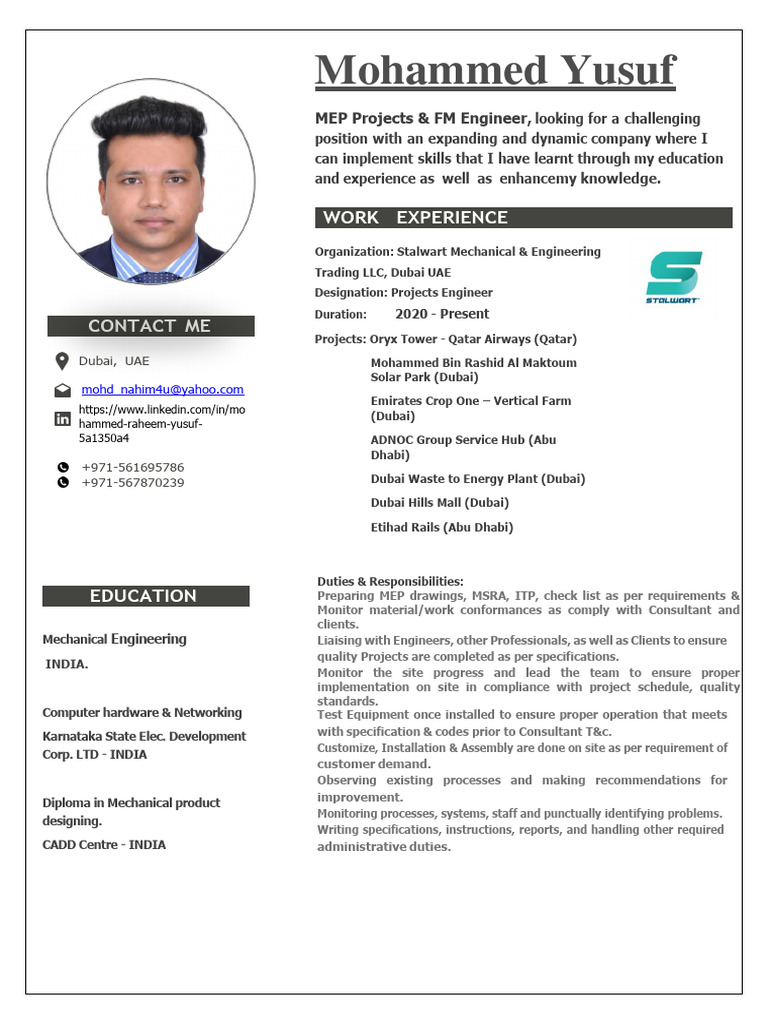 Resume Mohammed Yusuf | PDF | Dubai | United Arab Emirates