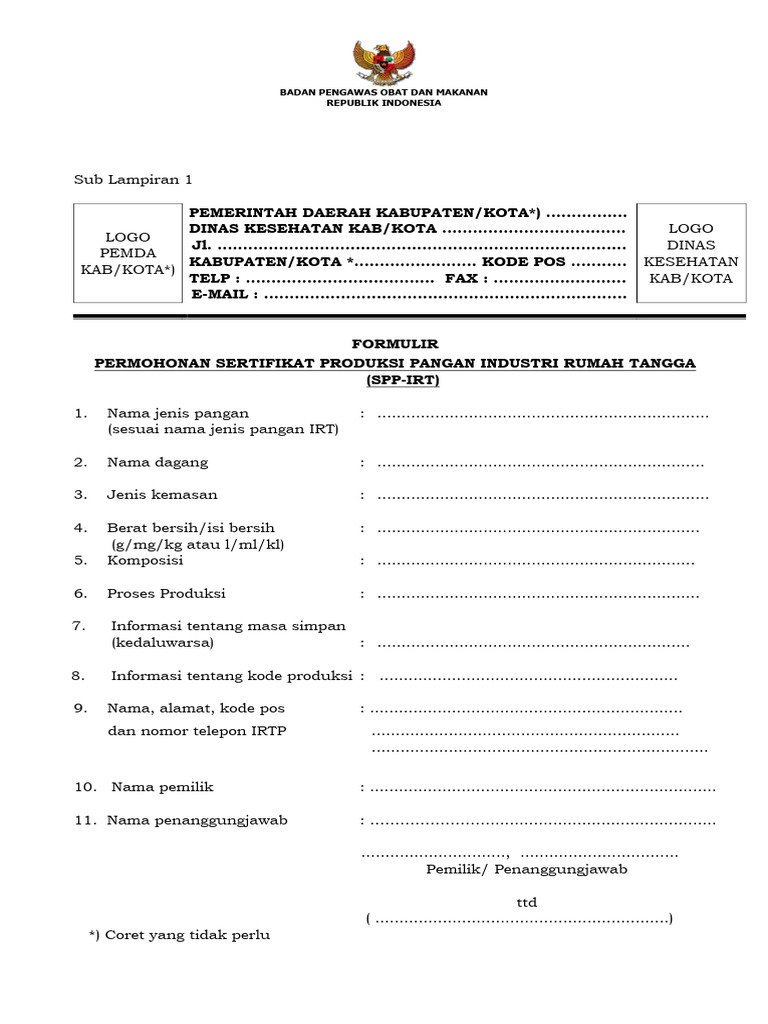 Formulir Permohonan SPP-IRT Indonesia | PDF | Teknologi & Rekayasa