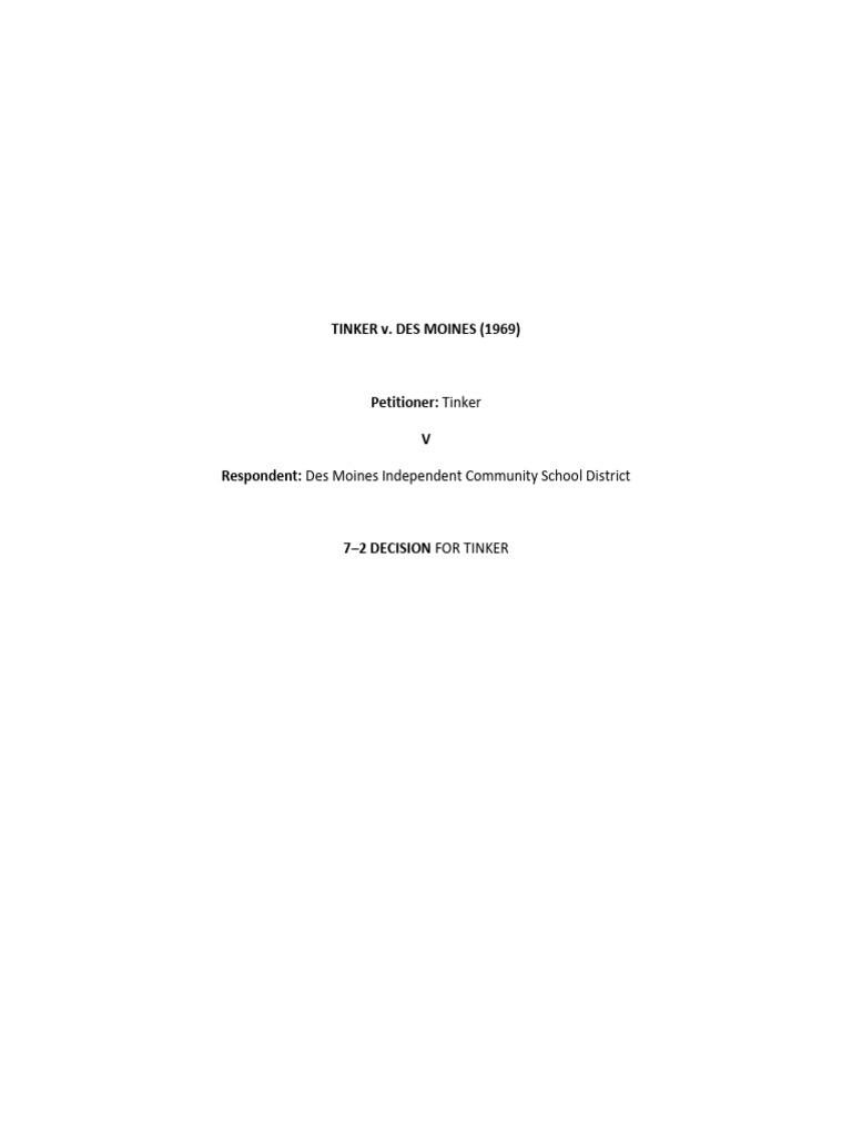 Tinker v. Des Moines: Student Free Speech | PDF | First Amendment To ...