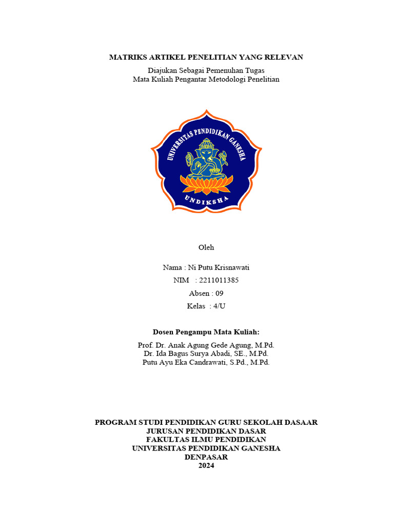 MATRIKS Jurnal Yang Relevan - TUGAS Mhs PGSD SMT 4 TH 2024 (20 Jurnal ...