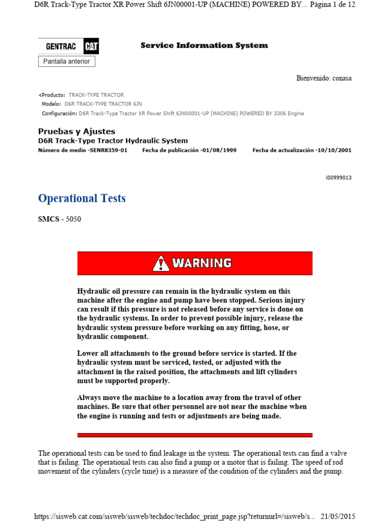 D6R Track-Type Tractor Hydraulic Tests | PDF | Valve | Elevator