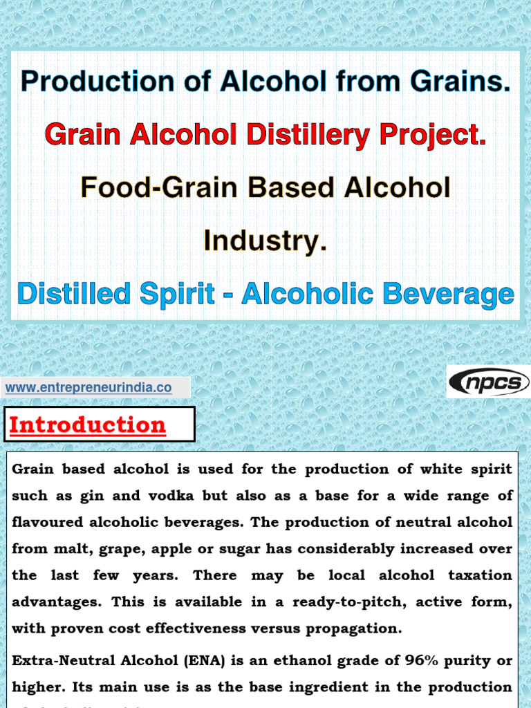 Production of Alcohol From Grains. Grain Alcohol Distillery Project ...