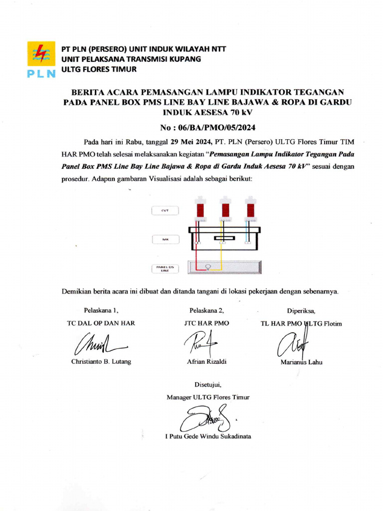 Ba Pemasangan Lampu Indikator Line Bajawa Dan Ropa Di Gi 70 KV Aesesa | PDF