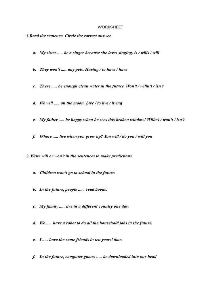 Future Predictions and Adverbs Worksheet | PDF