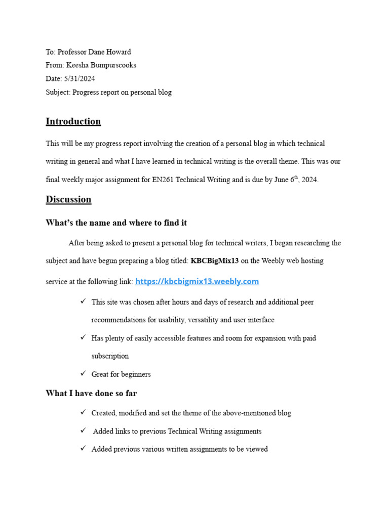 En261 Bumpurscooksw8progressreport | PDF | Internet | Human Communication