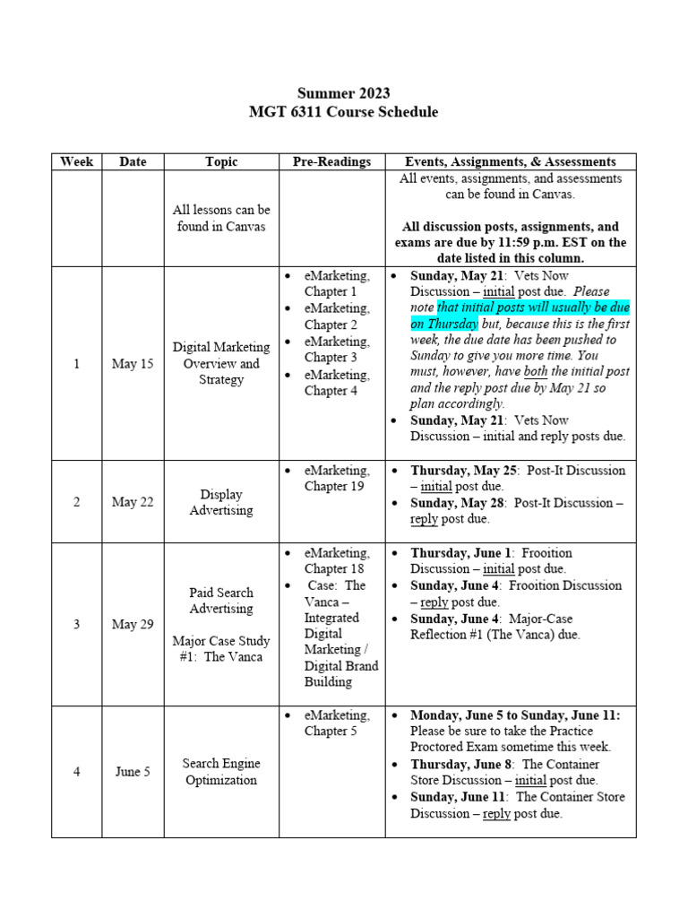 MGT 6311 - Summer 2023 Course Schedule | PDF | Business Economics | Business Process