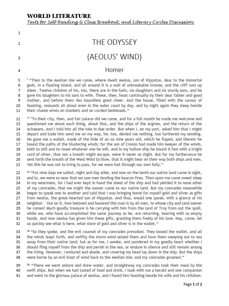 The Odyssey: Aeolus' Wind Explained | PDF | Social Science