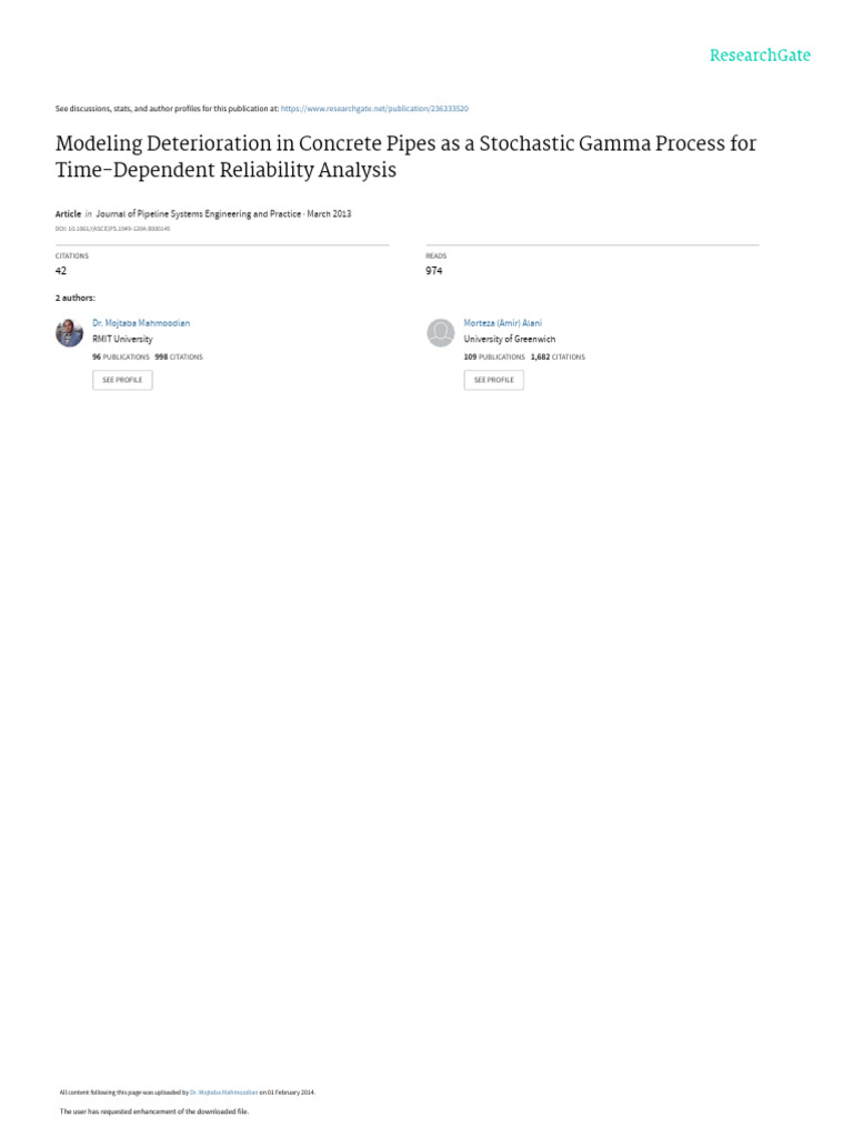 Modeling Deterioration in Concrete Pipes As A StochasticGamma Process For Time-Dependent ...