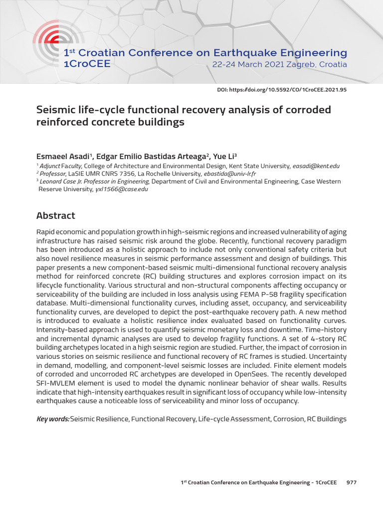 Seismic Life-Cycle Functional Recovery Analysis of Corroded Reinforced Concrete Buildings | PDF ...