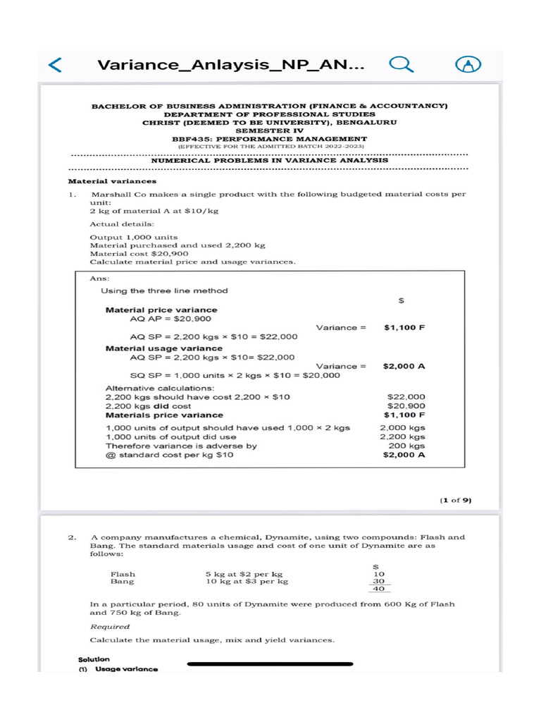 Varince Analysis Questions | PDF
