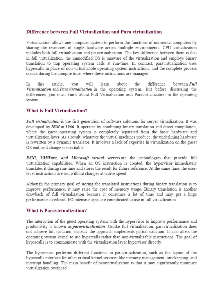 Full and para Virtualization | PDF | Operating System | Virtual Machine