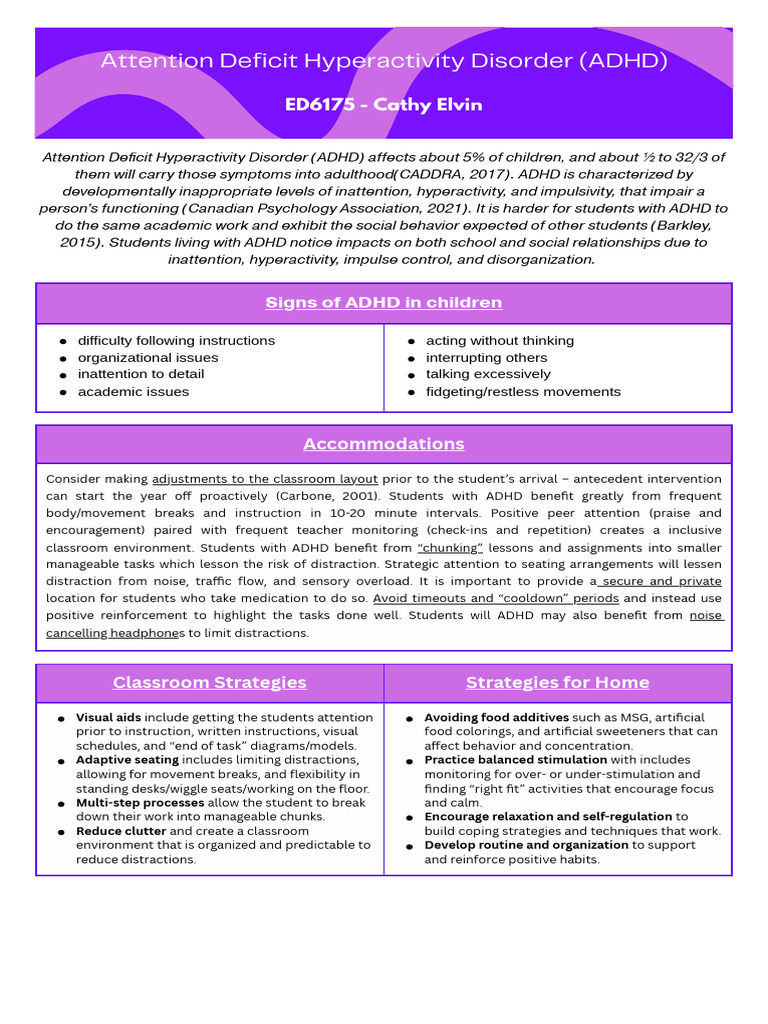 Adhd Fact Sheet | Download Free PDF | Attention Deficit Hyperactivity Disorder | Behavioural ...