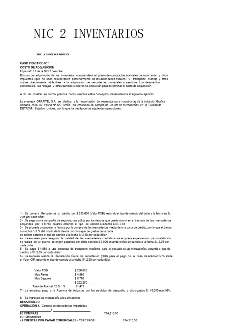 Costo de Adquisición de Inventarios NIC 2 | PDF | Contabilidad | Hoja ...