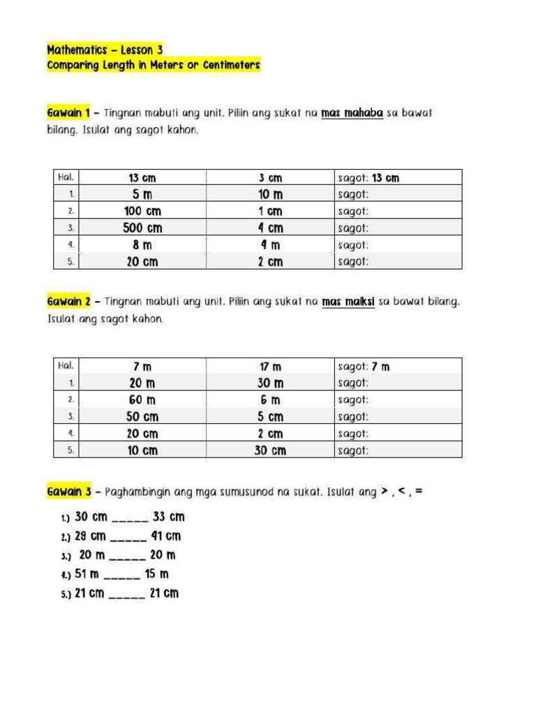 Math2-Comparing Lengths and Centimeters | PDF