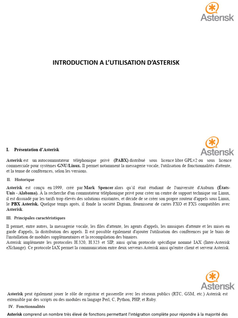 Présentation D'asterisk | PDF | Protocoles Internet | Ingénierie informatique