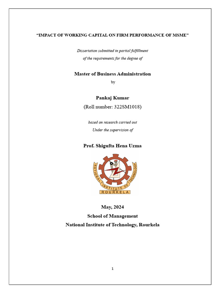 Impact of Working Capital of Firm Performance of MSME | PDF | Working ...